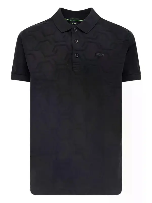 BOSS Geometric-pattern Three-button Polo Shirt - Black