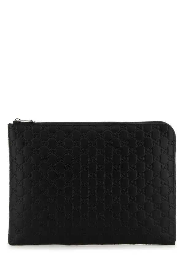 Gucci Gg Emblem Leather Clutch - Black