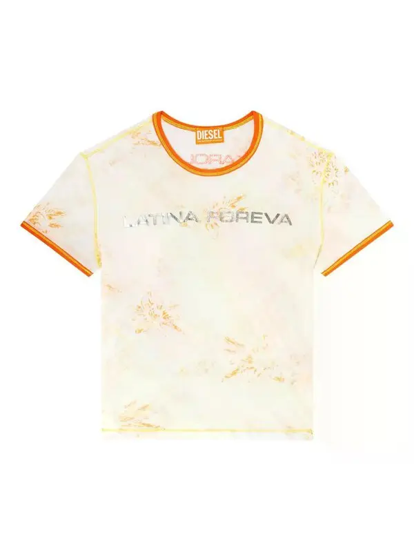 DIESEL® Latina Foreva" T-shirt With Crystal Embellishments - Neutrals
