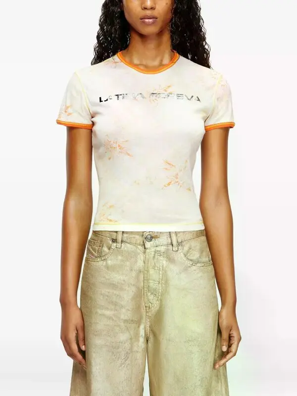 DIESEL® Latina Foreva" T-shirt With Crystal Embellishments - Neutrals