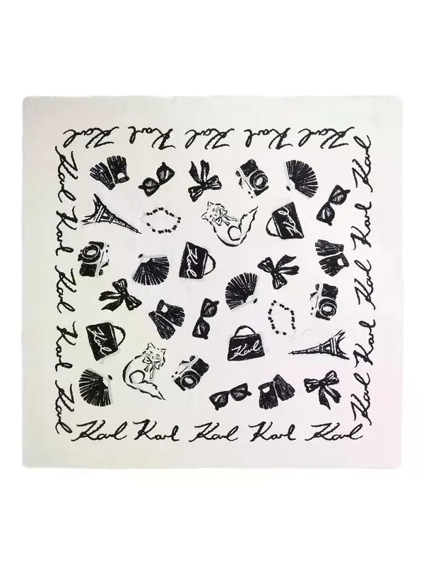 Karl Lagerfeld Signature Graphic-print Scarf - White