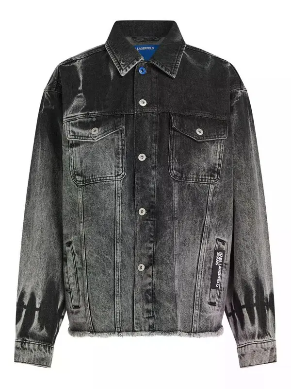 Karl Lagerfeld Bleached Fringed Denim Jacket - Grey