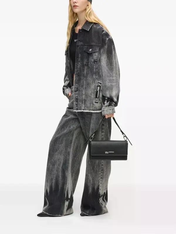 Karl Lagerfeld Bleached Fringed Denim Jacket - Grey