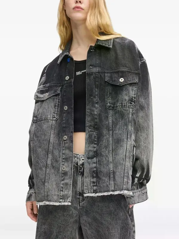 Karl Lagerfeld Bleached Fringed Denim Jacket - Grey