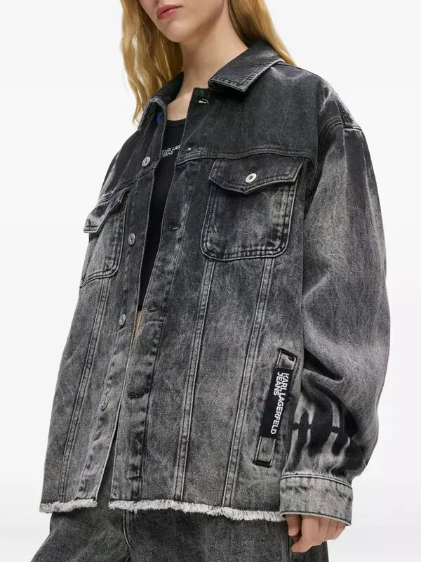 Karl Lagerfeld Bleached Fringed Denim Jacket - Grey