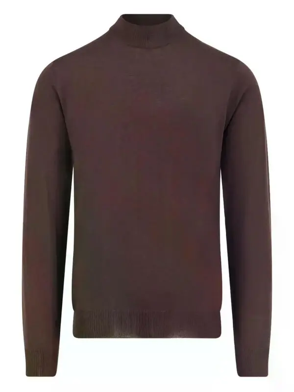 FILIPPO DE LAURENTIIS Mock-neck Merino Wool Sweater - Brown