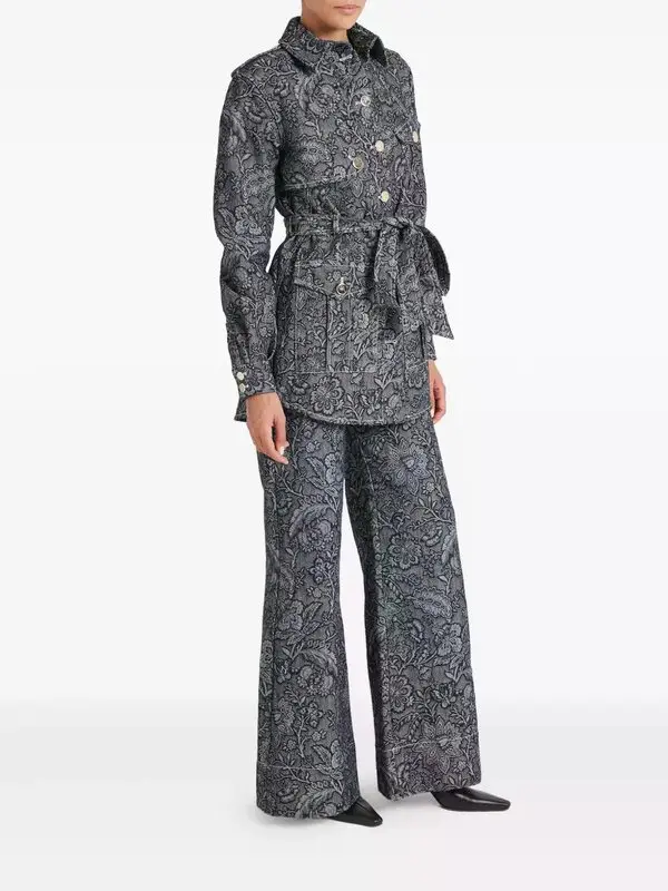 TEMPERLEY LONDON Floral-print Belted Denim Jacket - Black