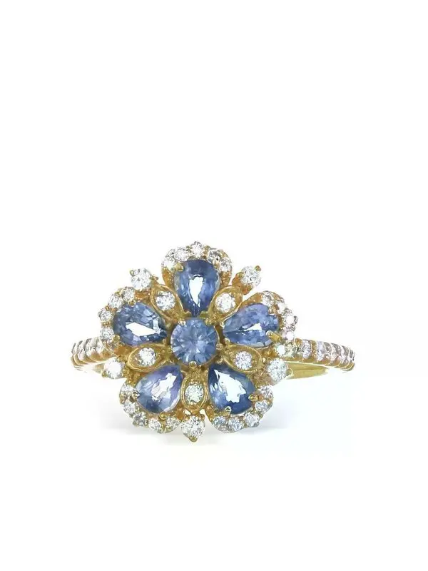 TANYA FARAH 18k Yellow Gold Sapphire And Diamond Jasmine Bloom Ring - Blue