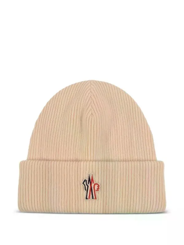 Moncler Ribbed Logo-patch Beanie - Neutrals
