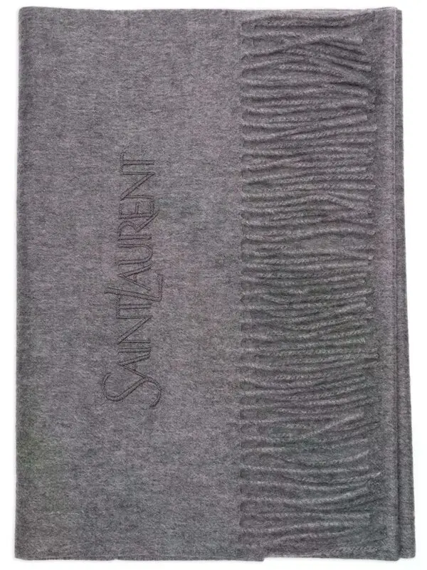 Saint Laurent Logo-embroidered Scarf - Grey