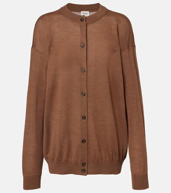 TOD'S Virgin Wool Buttoned Cardigan - Brown