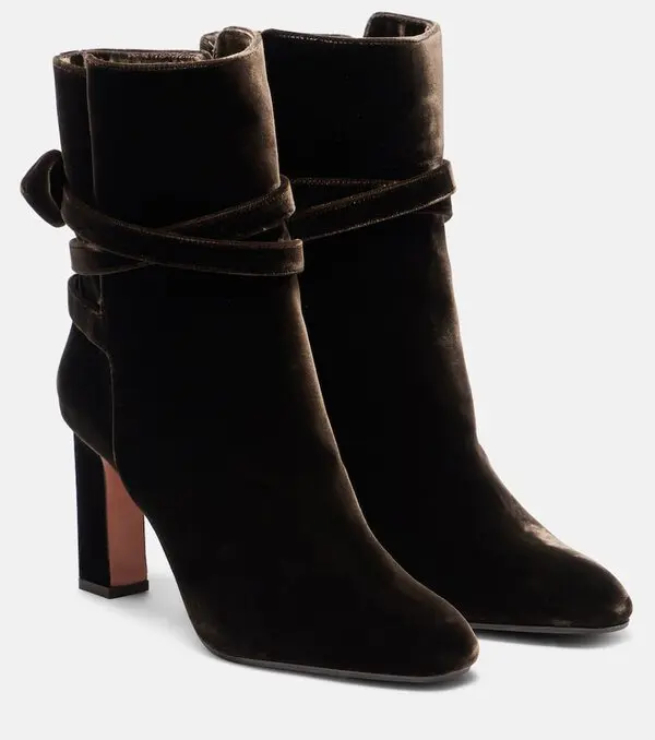 AQUAZZURA Very Bow 85 Velvet Ankle Boots