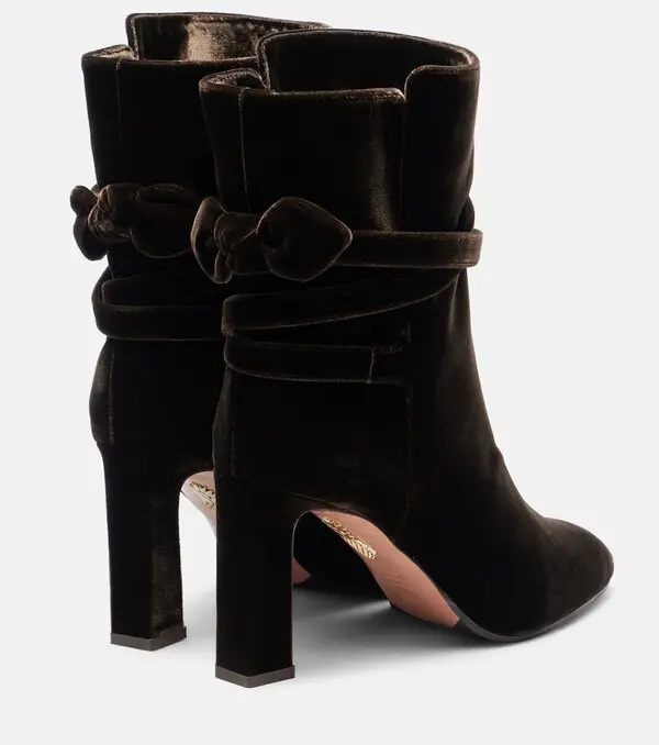 AQUAZZURA Very Bow 85 Velvet Ankle Boots