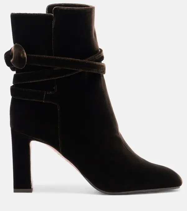 AQUAZZURA Very Bow 85 Velvet Ankle Boots