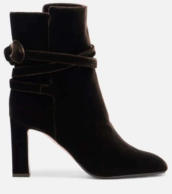 AQUAZZURA Very Bow 85 Velvet Ankle Boots
