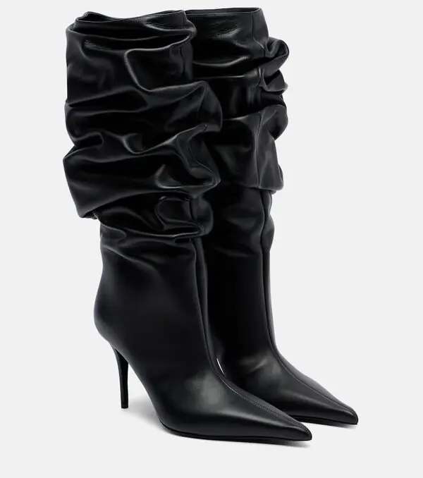 Amina Muaddi Anok 90 Leather Mid-calf Boots