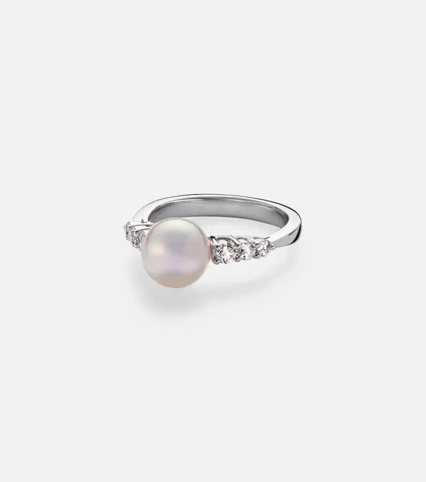 Mikimoto 18kt White Gold Ring With Pearl And Diamonds - Silver