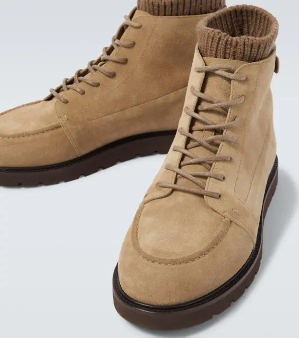 Loro Piana Verbier Suede Lace-Up Boots - Beige | Editorialist display picture 3