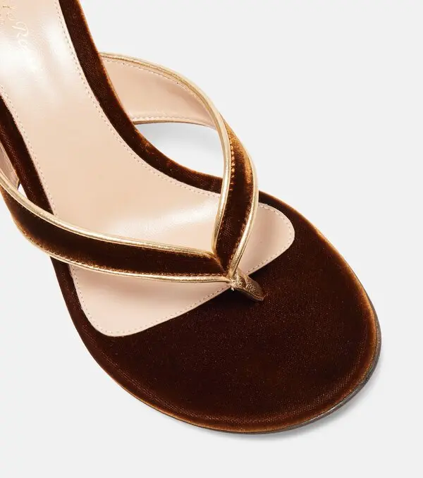 GIANVITO ROSSI Calypso 70 Velvet Thong Sandals - Brown