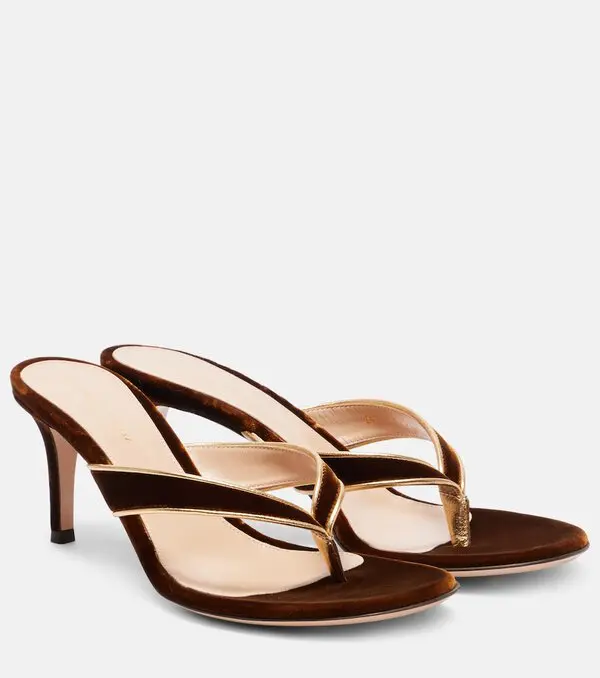 GIANVITO ROSSI Calypso 70 Velvet Thong Sandals - Brown