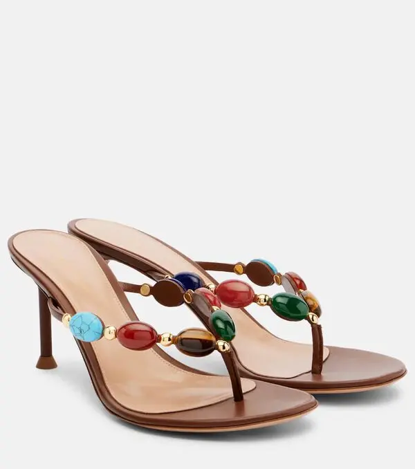 GIANVITO ROSSI Embellished Leather Thong Sandals - Multicoloured