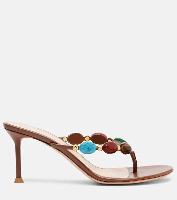 GIANVITO ROSSI Embellished Leather Thong Sandals