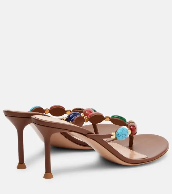 GIANVITO ROSSI Embellished Leather Thong Sandals - Multicoloured