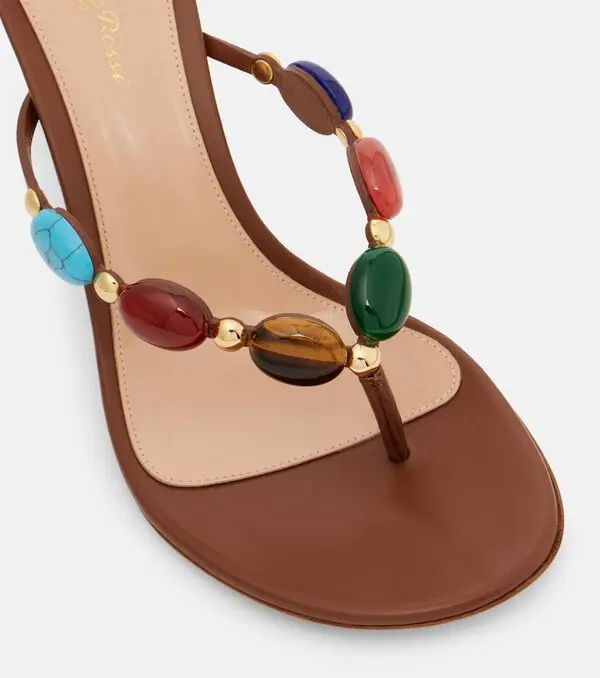 GIANVITO ROSSI Embellished Leather Thong Sandals - Multicoloured