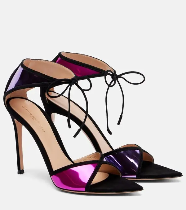 GIANVITO ROSSI 105 Suede-trimmed Metallic Leather Pumps - Pink