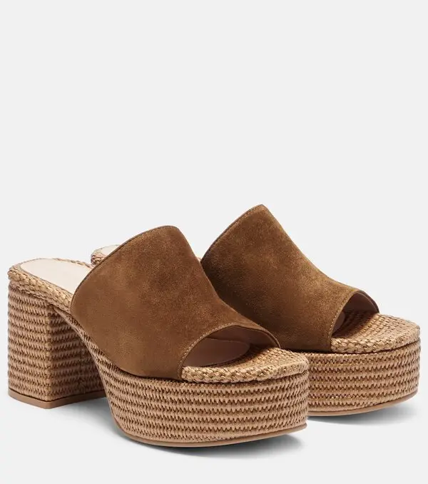 GIANVITO ROSSI Suede Platform Espadrille Mules - Brown