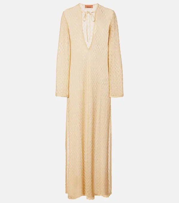 Missoni Open-knit Tie-neck Lamé Kaftan - Gold