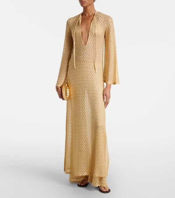 Missoni Open-knit Tie-neck Lamé Kaftan - Gold