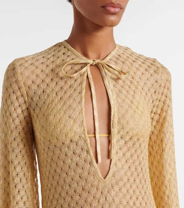 Missoni Open-knit Tie-neck Lamé Kaftan - Gold