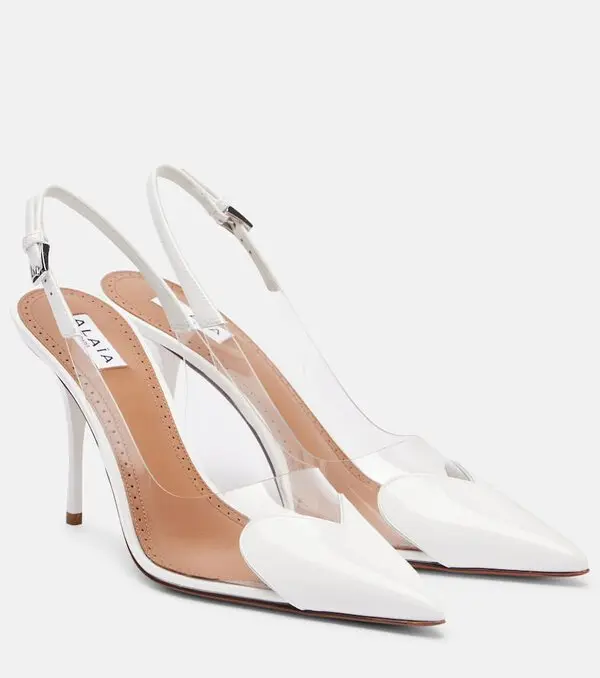 Alaïa Le Cœur 90 Patent Leather Slingback Pumps - White