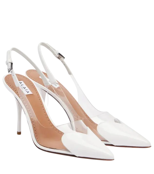 Alaïa Le Cœur 90 Patent Leather Slingback Pumps - White