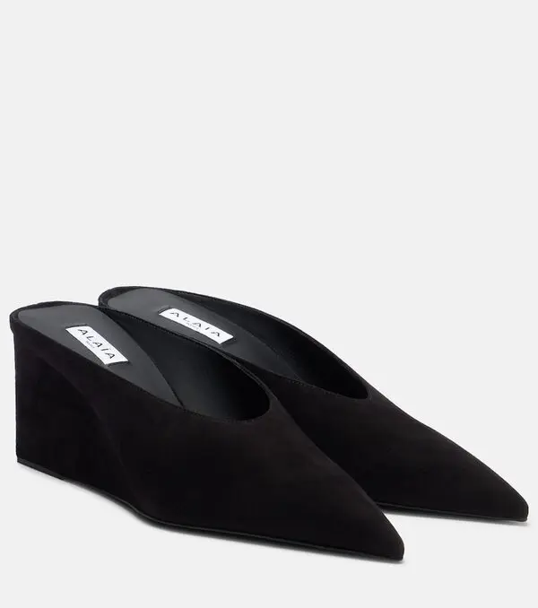 Alaïa Cube 75 Suede Wedge Mules - Black