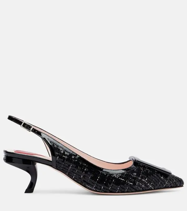 ROGER VIVIER Virgule 55 Sequined Slingback Pumps - Black
