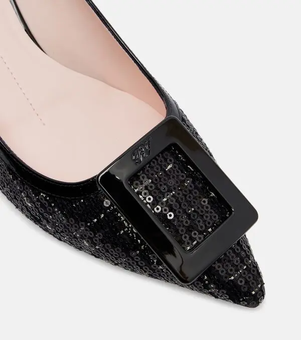 ROGER VIVIER Virgule 55 Sequined Slingback Pumps - Black