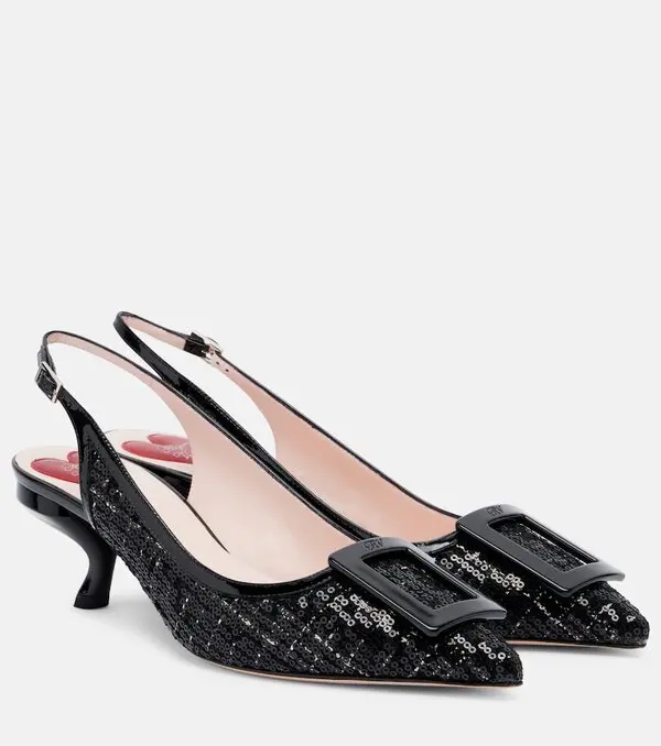 ROGER VIVIER Virgule 55 Sequined Slingback Pumps - Black
