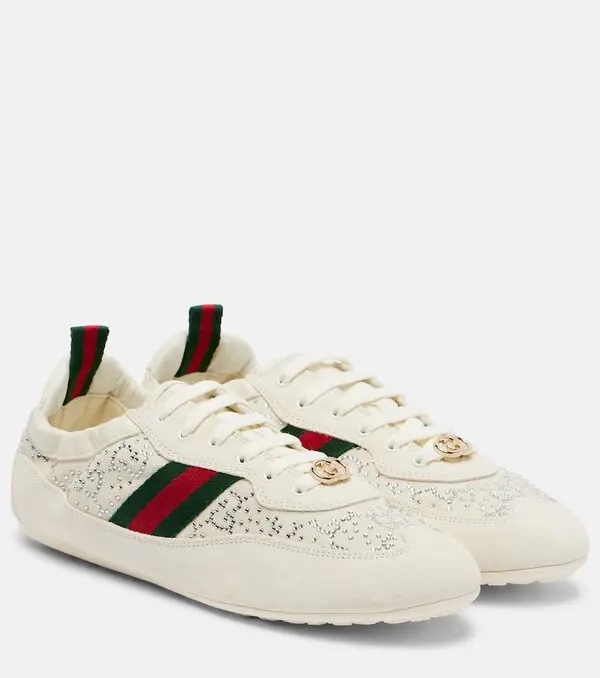 Gucci Embellished Suede-trimmed Sneakers - White