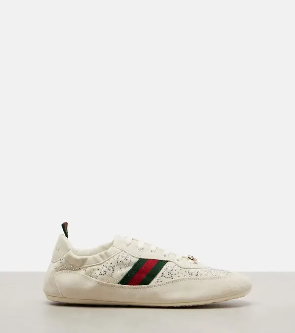Gucci Embellished Suede-trimmed Sneakers - White