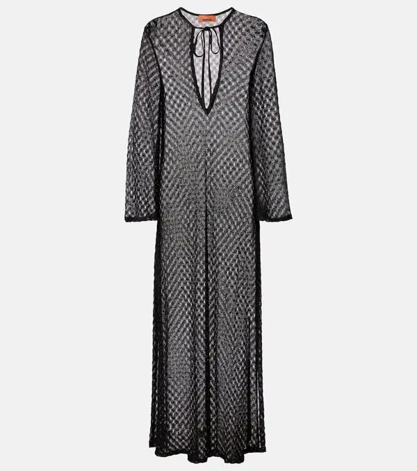 Missoni Open-knit Tie-neck Lamé Kaftan - Black