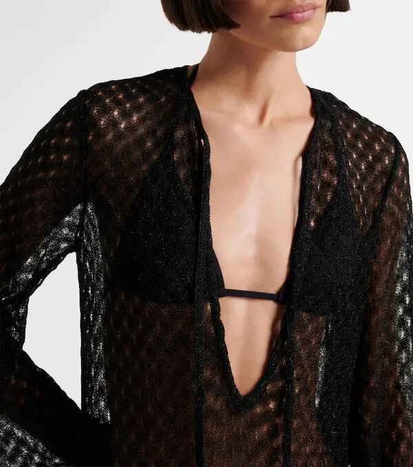 Missoni Open-knit Tie-neck Lamé Kaftan