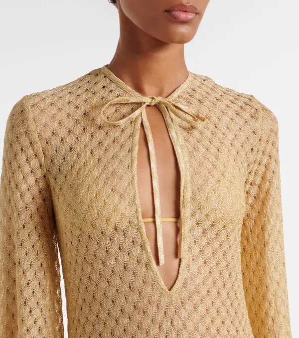 Missoni Open-knit Tie-neck Lamé Kaftan - Gold