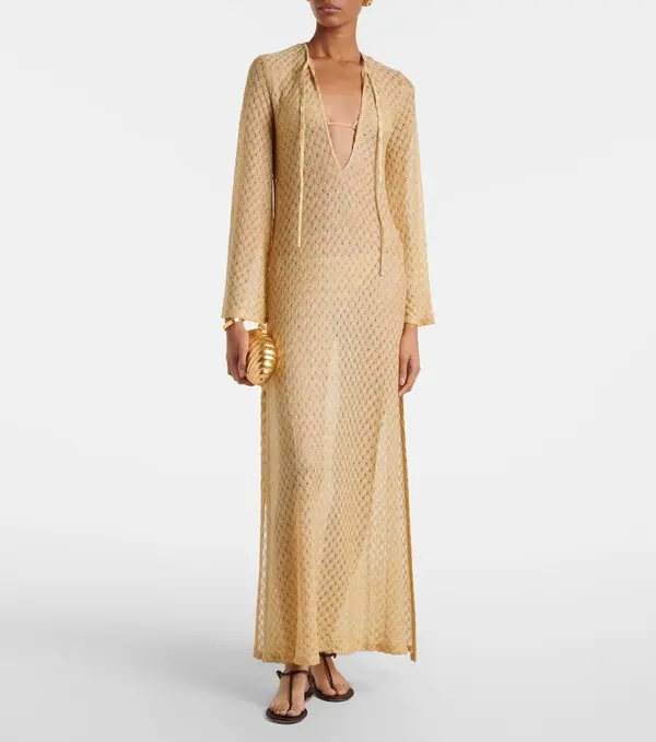 Missoni Open-knit Tie-neck Lamé Kaftan - Gold
