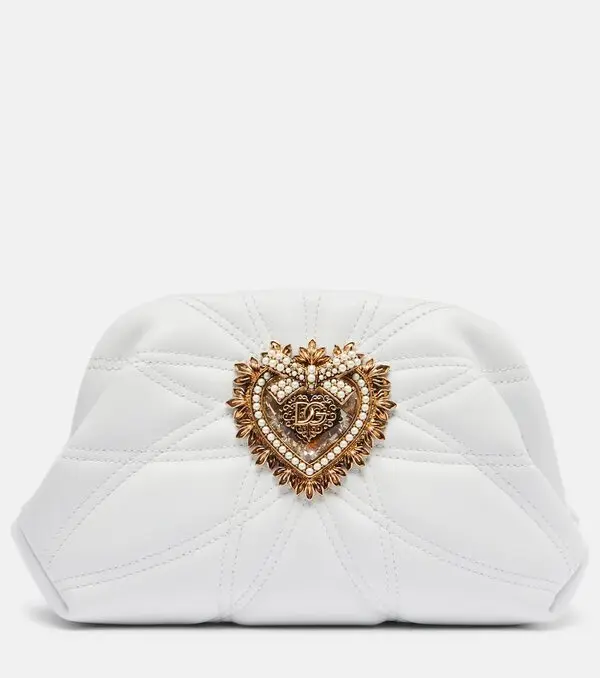 Dolce & Gabbana Devotion Small Embellished Leather Clutch - White
