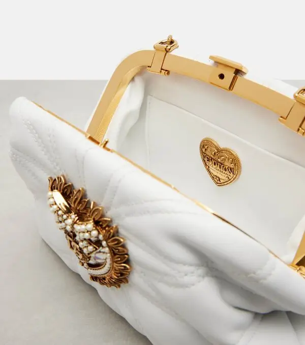 Dolce & Gabbana Devotion Small Embellished Leather Clutch - White