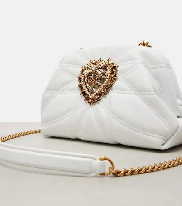 Dolce & Gabbana Devotion Small Embellished Leather Clutch - White