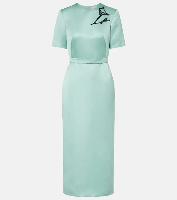 Erdem Floral Belted Duchesse Satin Midi Dress - Green