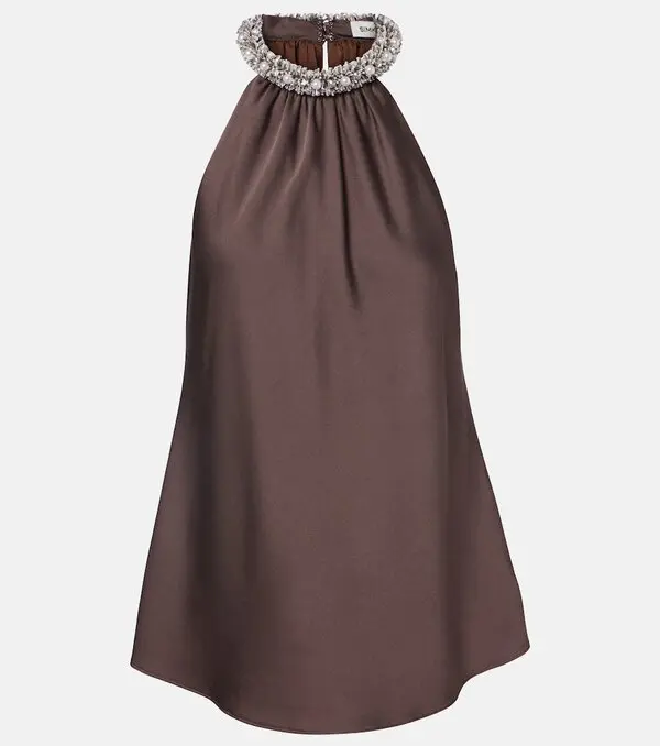 Simkhai Embellished Satin Top - Brown